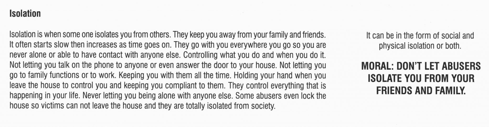 Isolation - Stop All Domestic Violence Inc.